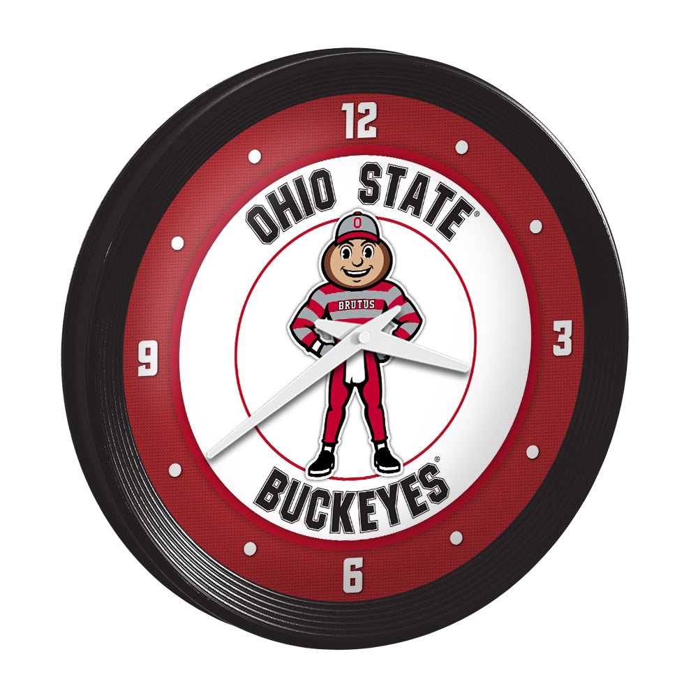 Ohio State Buckeyes: Brutus - Ribbed Frame Wall Clock - The Fan-Brand