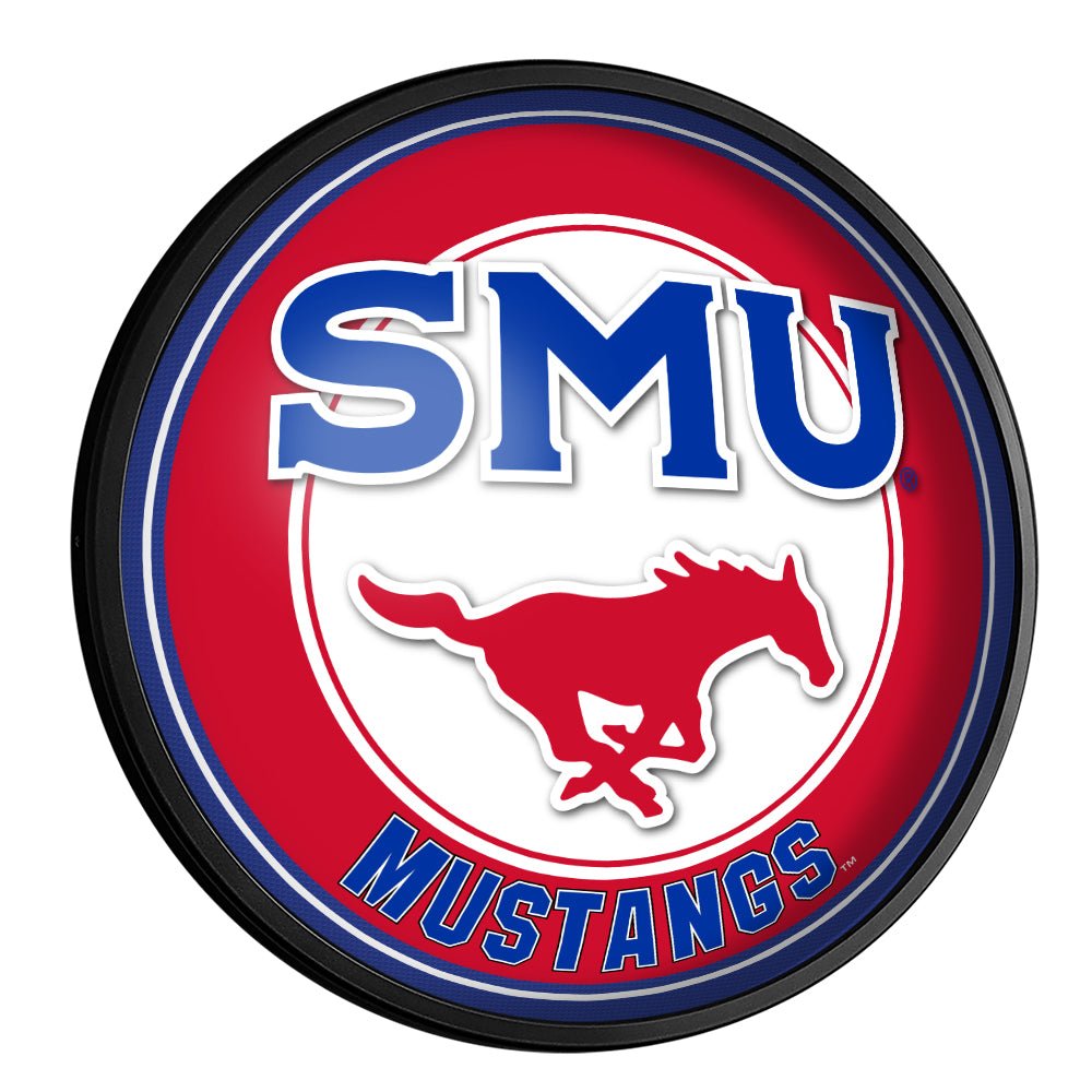 SMU Mustangs: Round Slimline Lighted Wall Sign - The Fan-Brand