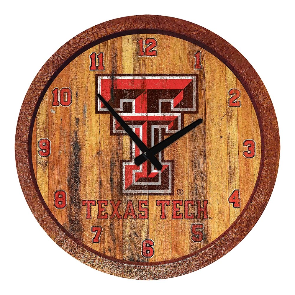 Texas Tech Red Raiders: Weathered "Faux" Barrel Top Wall Clock - The ...